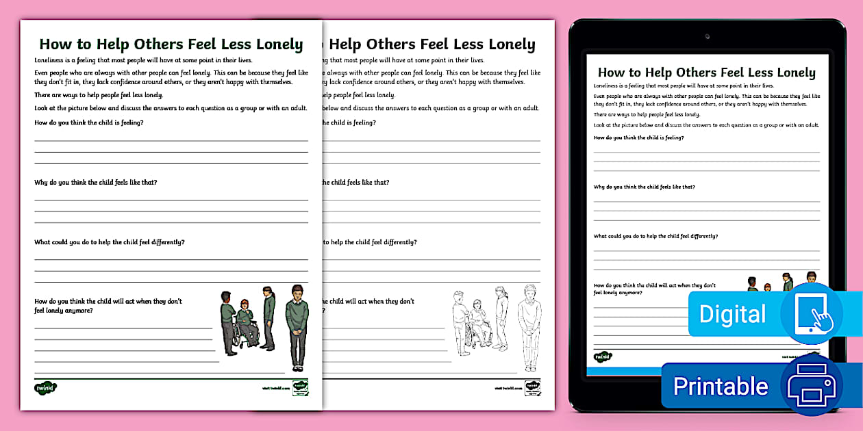 How to Help Others Feel Less Lonely Worksheet for 3rd-5th