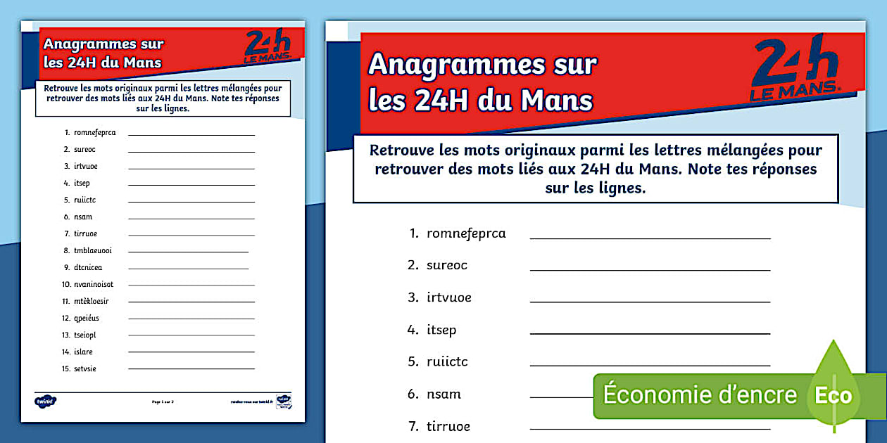 Anagrammes sur les 24H du Mans (Teacher-Made) - Twinkl