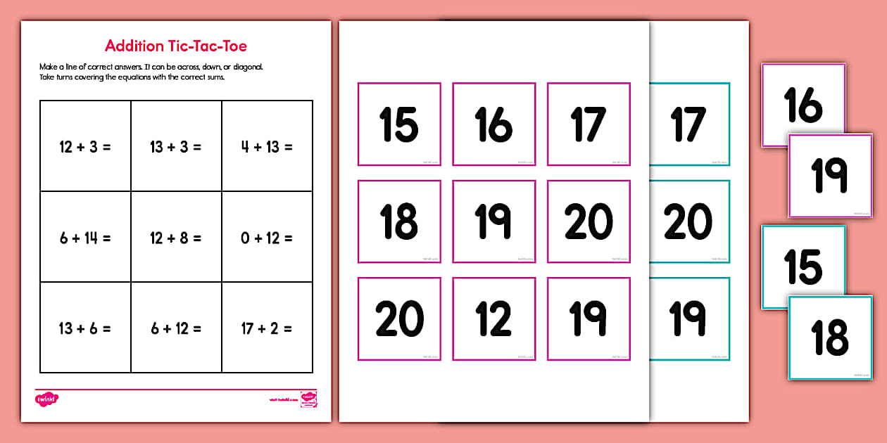 First Grade Addition to 20 Tic-Tac-Toe Game (teacher made)