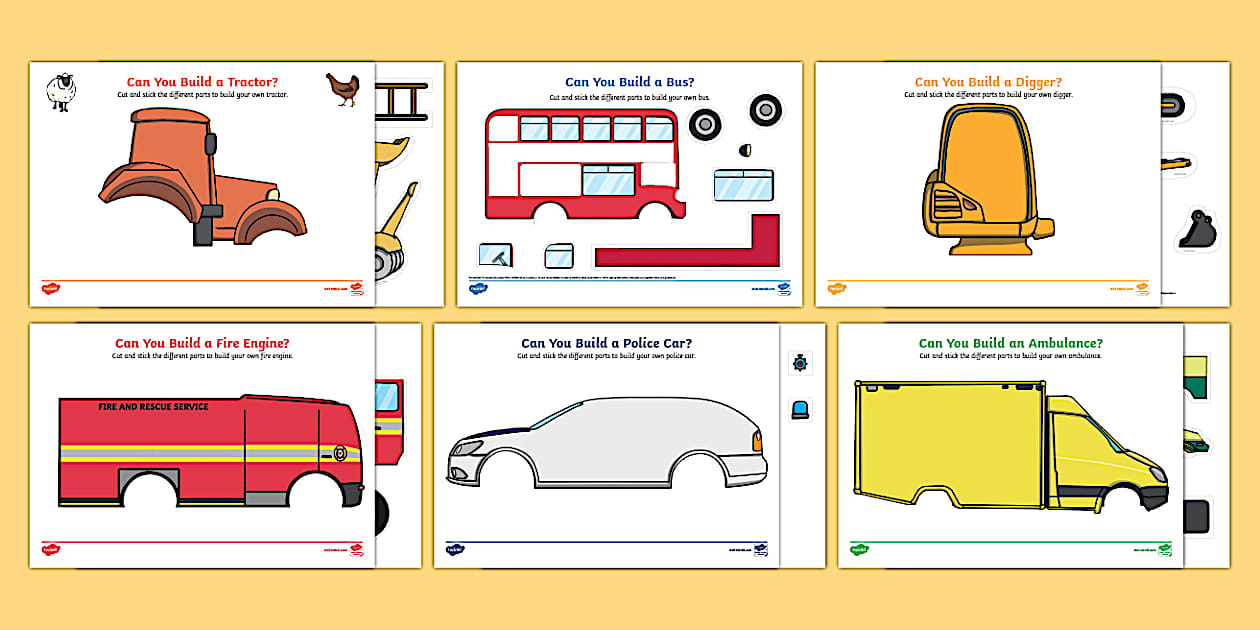 Build a Vehicle Cutting Skills Activity Pack - Twinkl