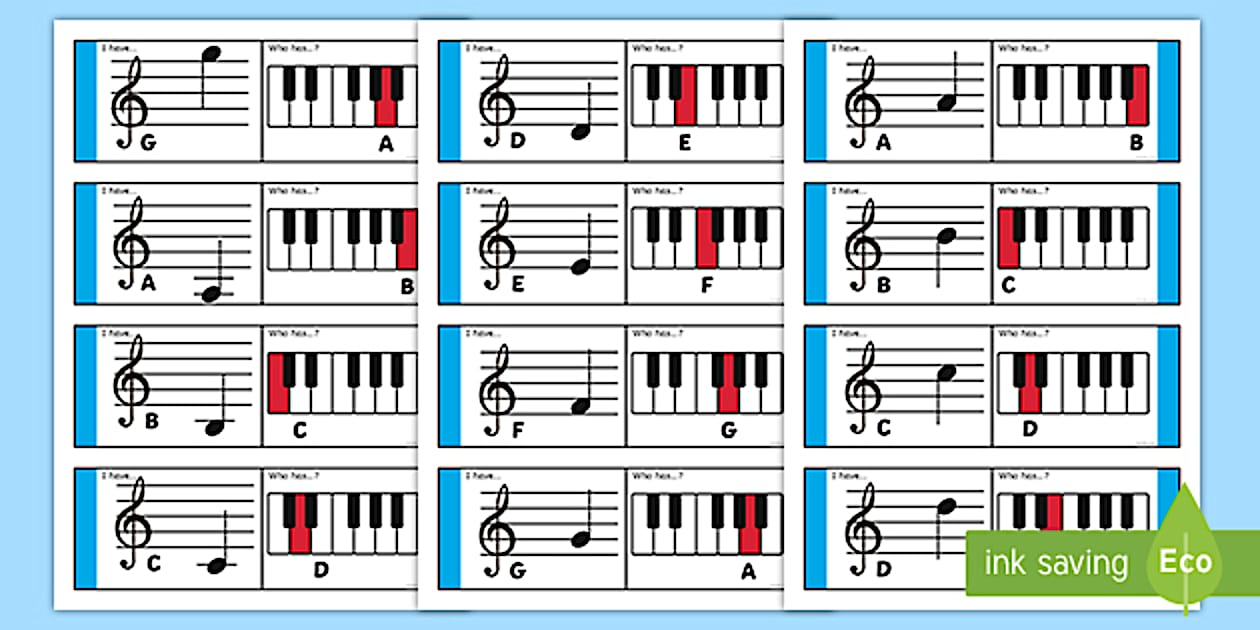 Cursive Treble Clef Piano Musical Note Recognition Loop Cards