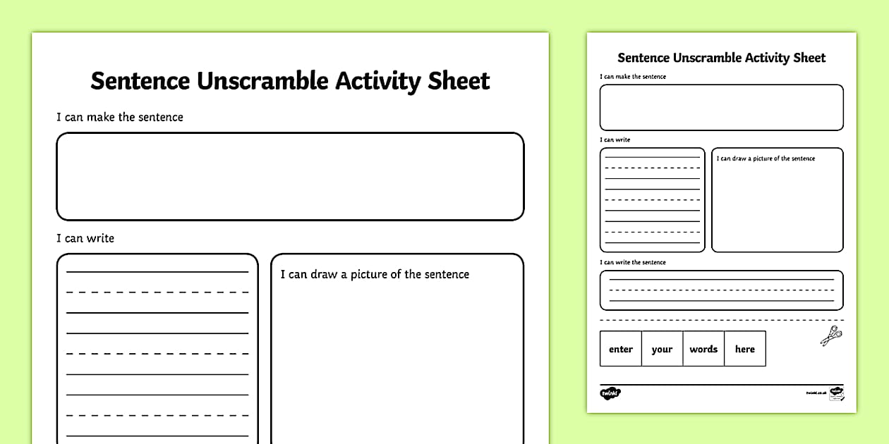 Editable Sentence Unscramble Worksheet / Worksheet Template