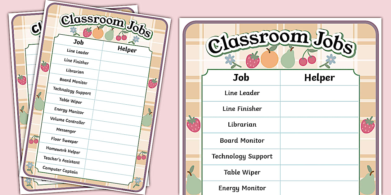 Checkered Charm-Themed Classroom Jobs Display Poster