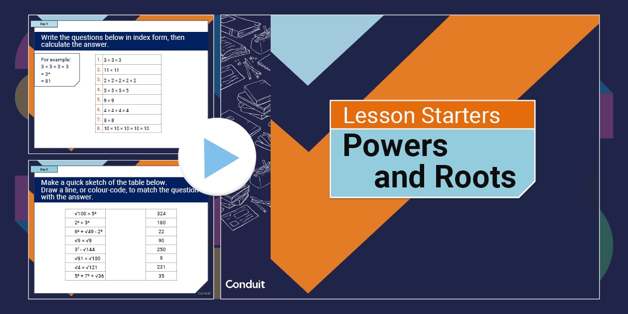 Powers and Roots Five Lesson Starters PowerPoint - Twinkl
