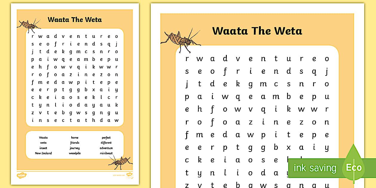 Waata The Weta Word Search (teacher made) - Twinkl