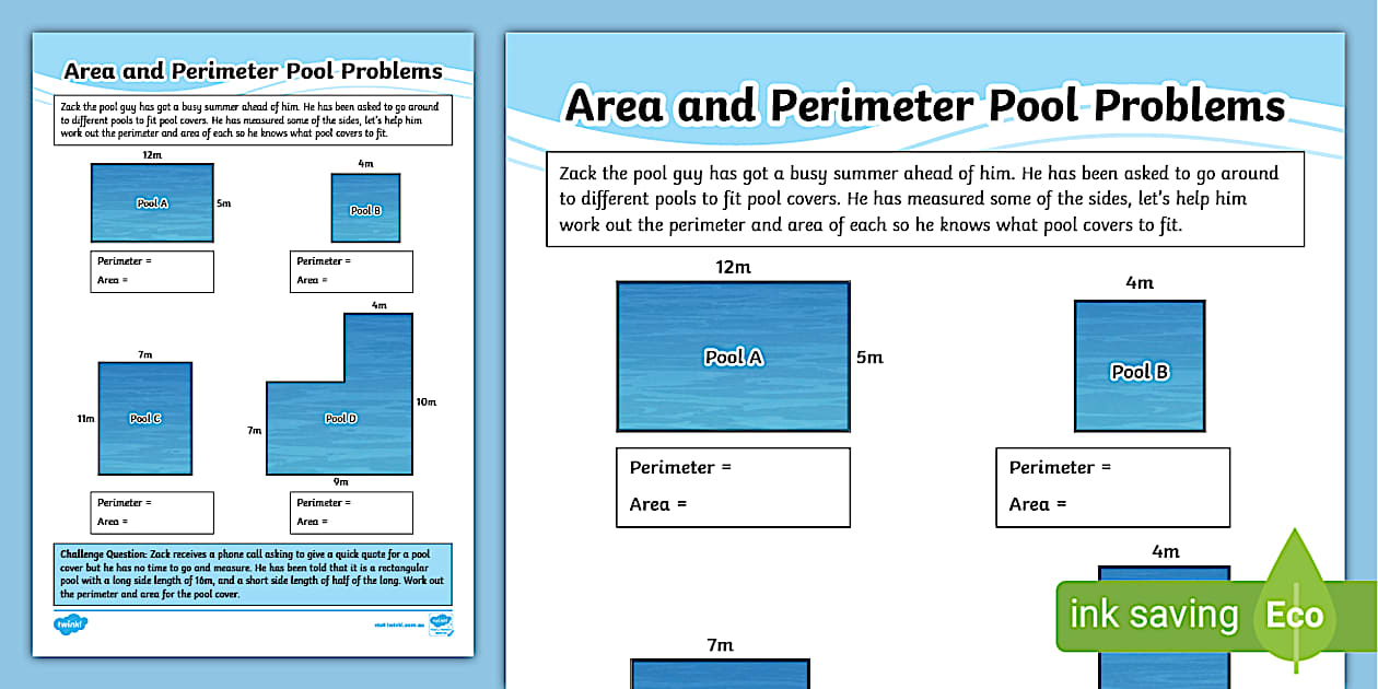 Area and Perimeter Pool Problems (teacher made) - Twinkl