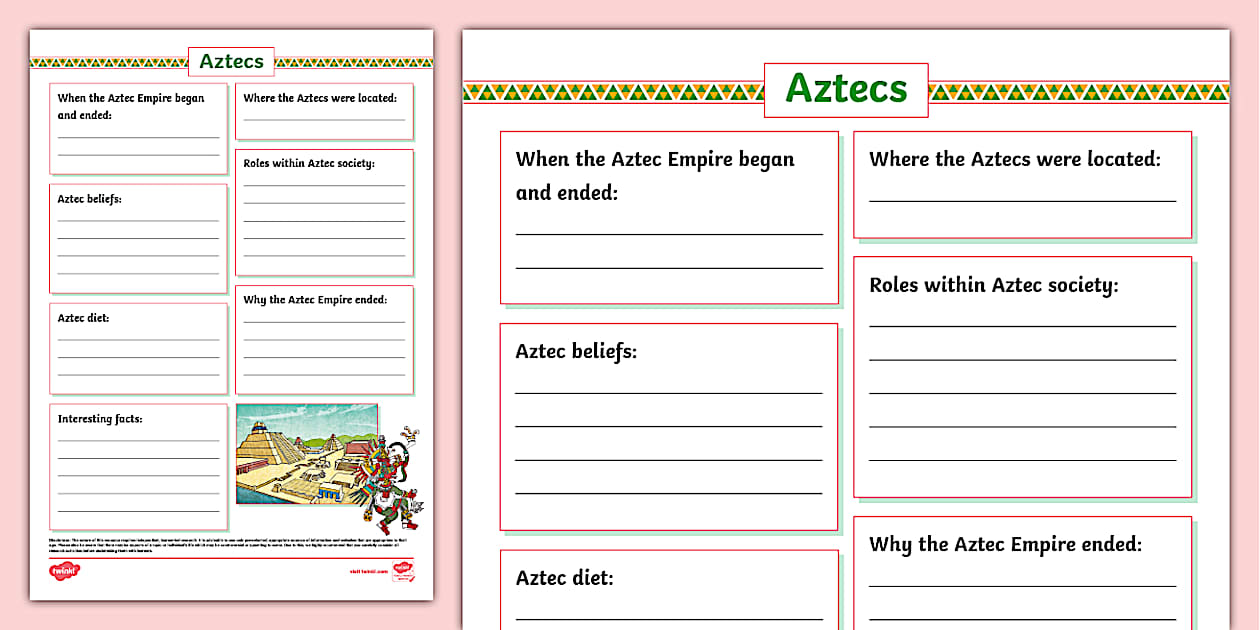 Aztecs Fact File Template (teacher made) - Twinkl
