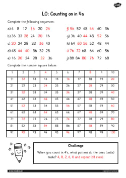 Counting in 4s Worksheet (teacher made)