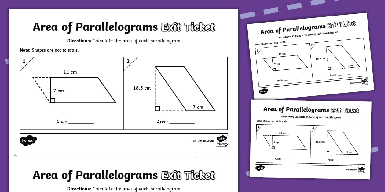 Sixth Grade Area of Parallelograms Exit Ticket - Twinkl