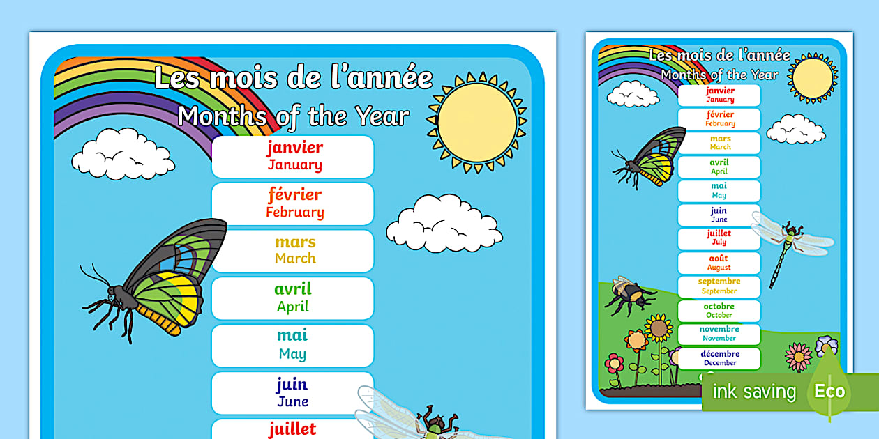 Months of the year Display Poster - French/English - Twinkl