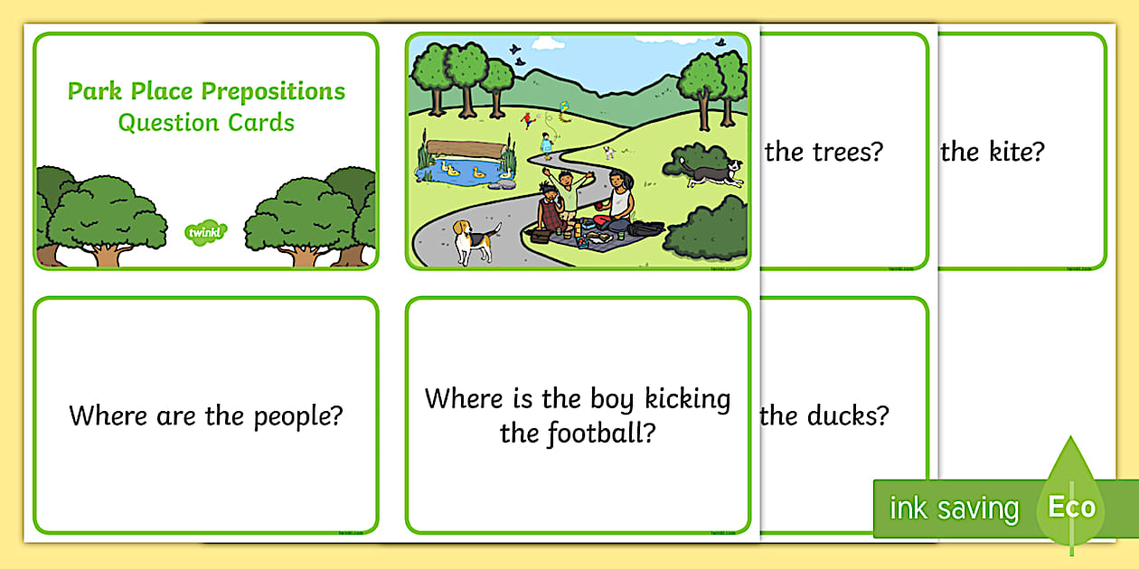 Editable Park Place Prepositions Question Cards - Twinkl