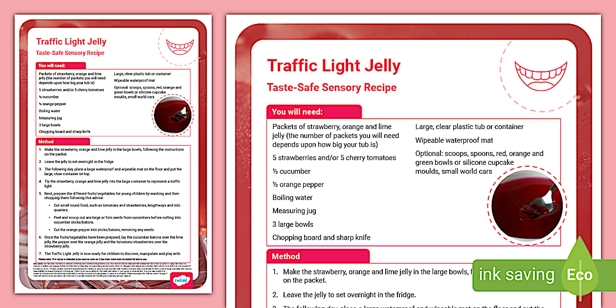 Taste-Safe Traffic Light Jelly Sensory Recipe (teacher made)