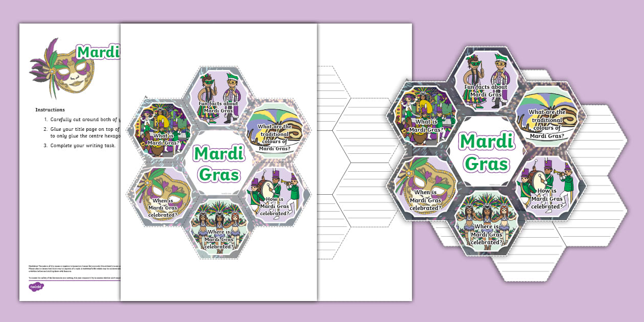 Mardi Gras Hexagon Writing Template (teacher made) - Twinkl