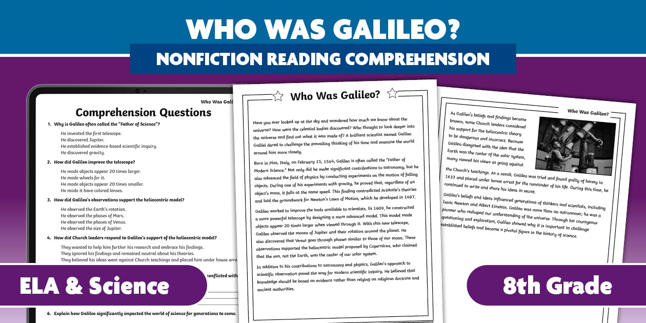 Eighth Gr Reading Comprehension Worksheet Who Was Galileo?