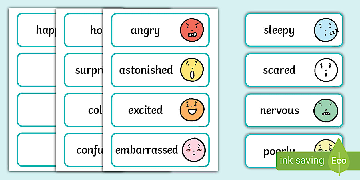 Large Simple Emotions and Feelings Word Cards (teacher made)