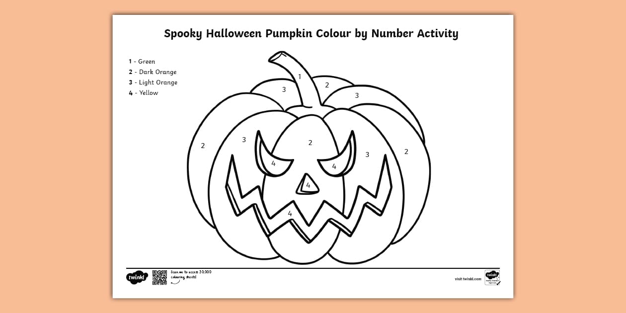 Spooky Halloween Pumpkin Colour by Number Activity - Twinkl