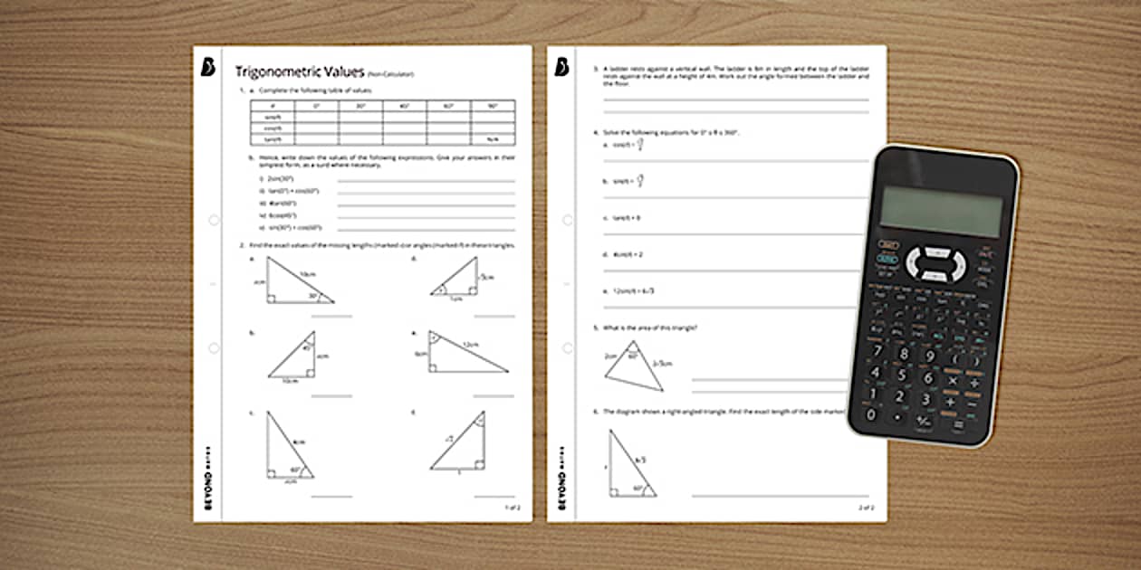 Exact Trigonometry Values Worksheet - Maths - Beyond