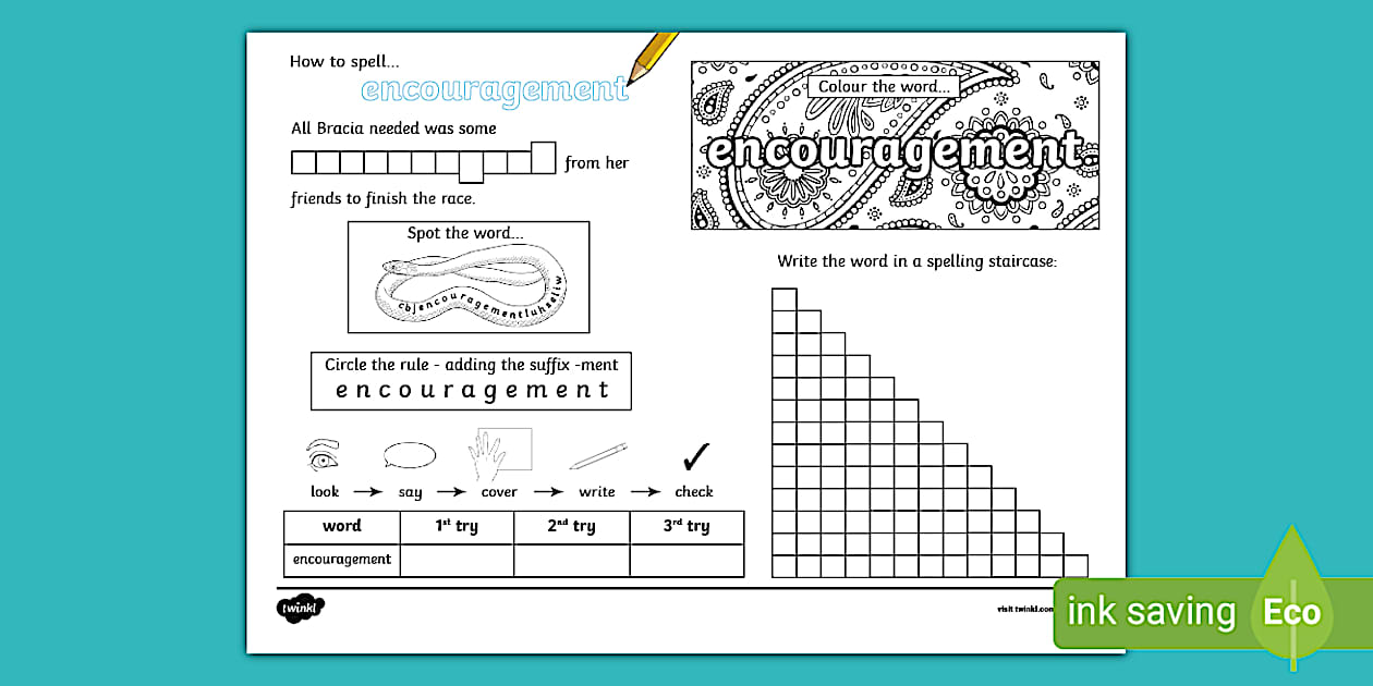 How to Spell Encouragement Activity Sheet (teacher made)