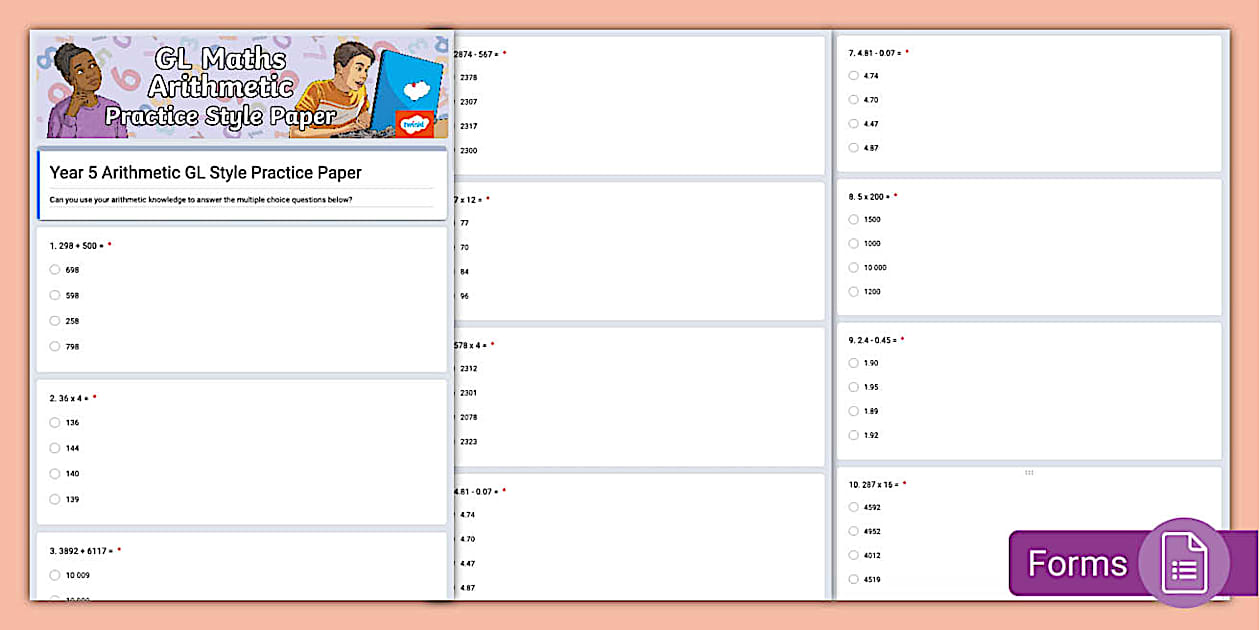 Year 5 Arithmetic GL Style Practice Paper (teacher made)