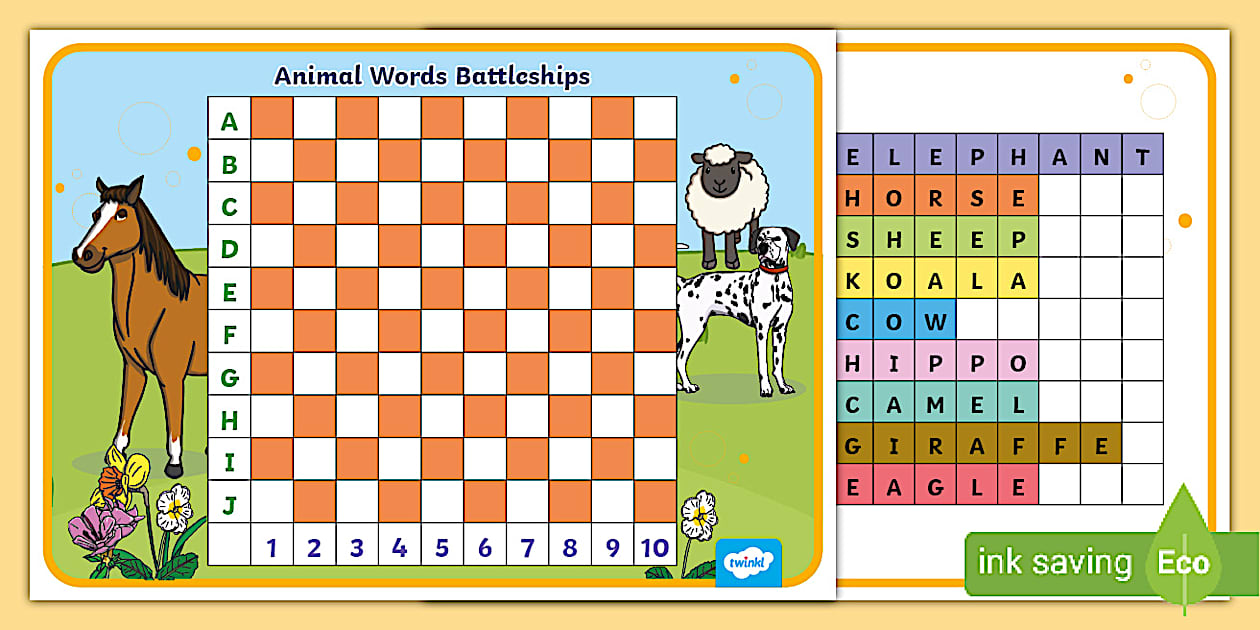 Animal Vocabulary Battleships Game - ESL Vocabulary Games