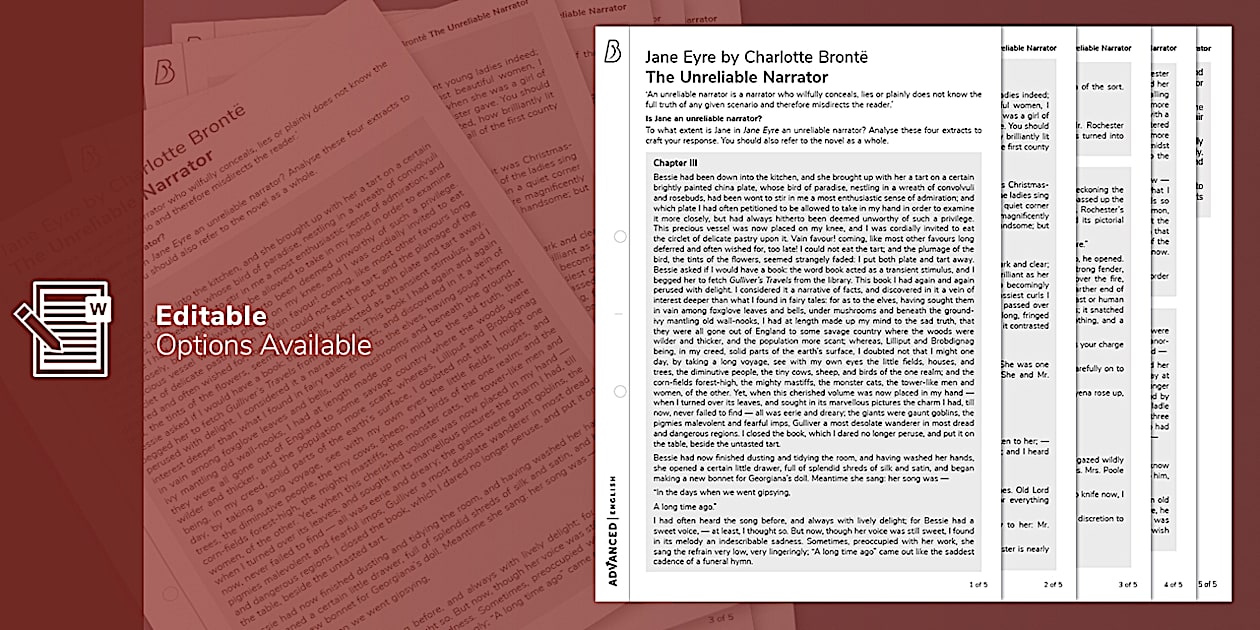 Jane Eyre Revision: The Unreliable Narrator (teacher made)