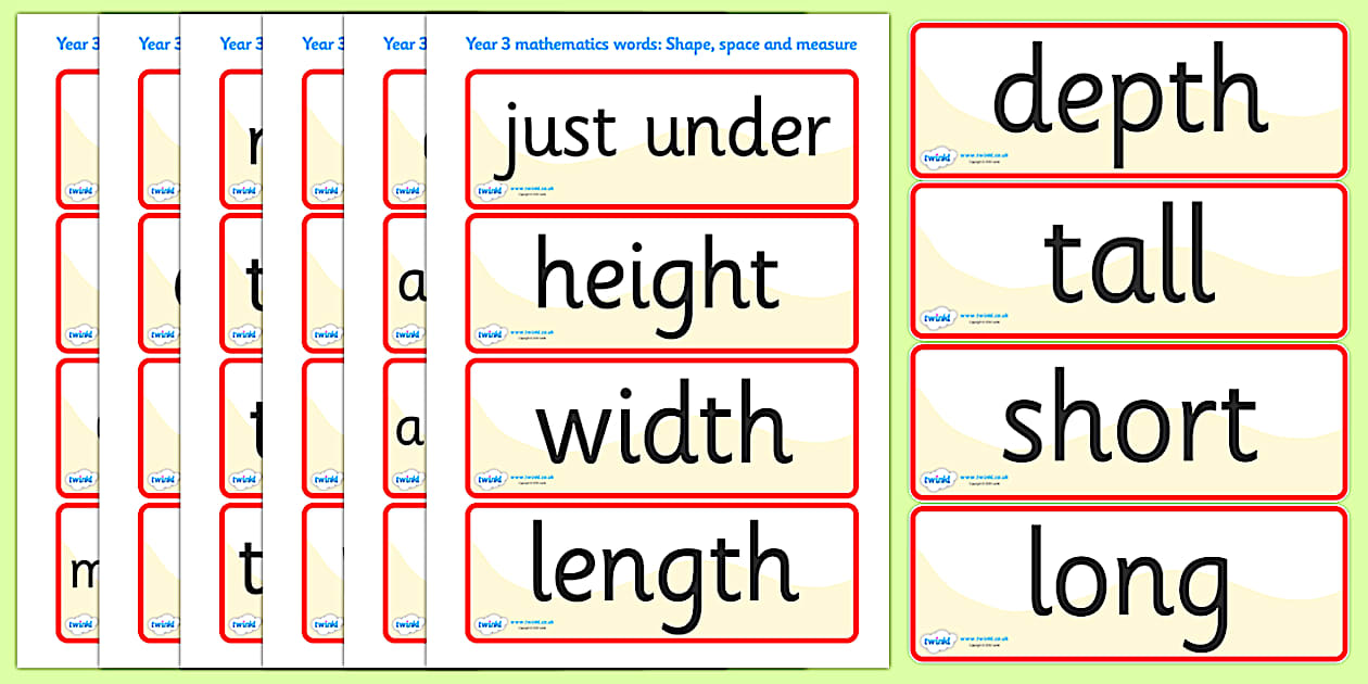 Shape Space Measure Vocabulary Cards (Grade 3) - Twinkl