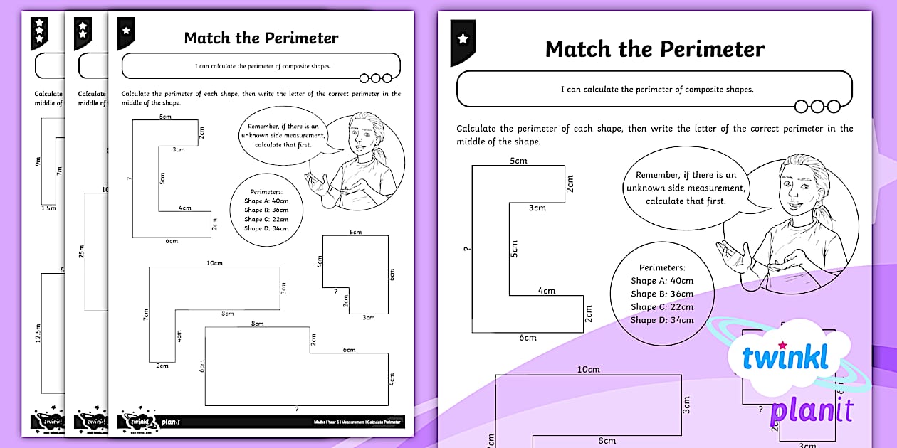 Lower Ability PlanIt Maths Y5 Measurement Match the Perimeter Differentiated