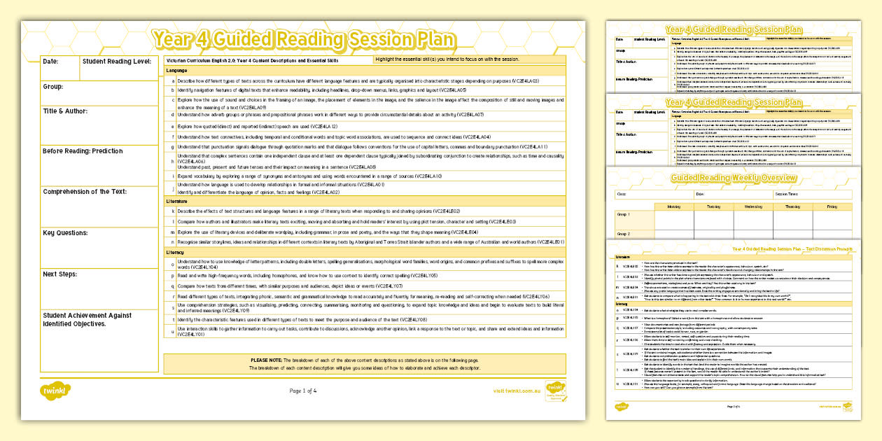 Year 4 Victorian Curriculum Guided Reading Session Template