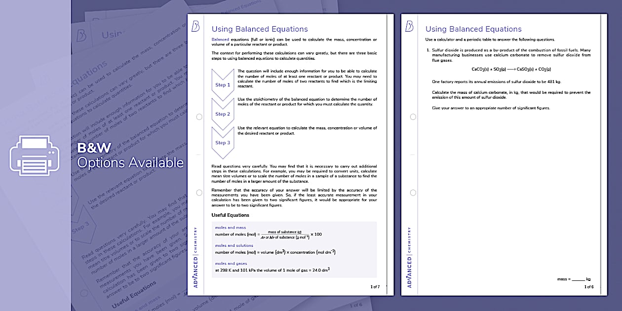 Using Balanced Equations (Teacher-Made) - Twinkl