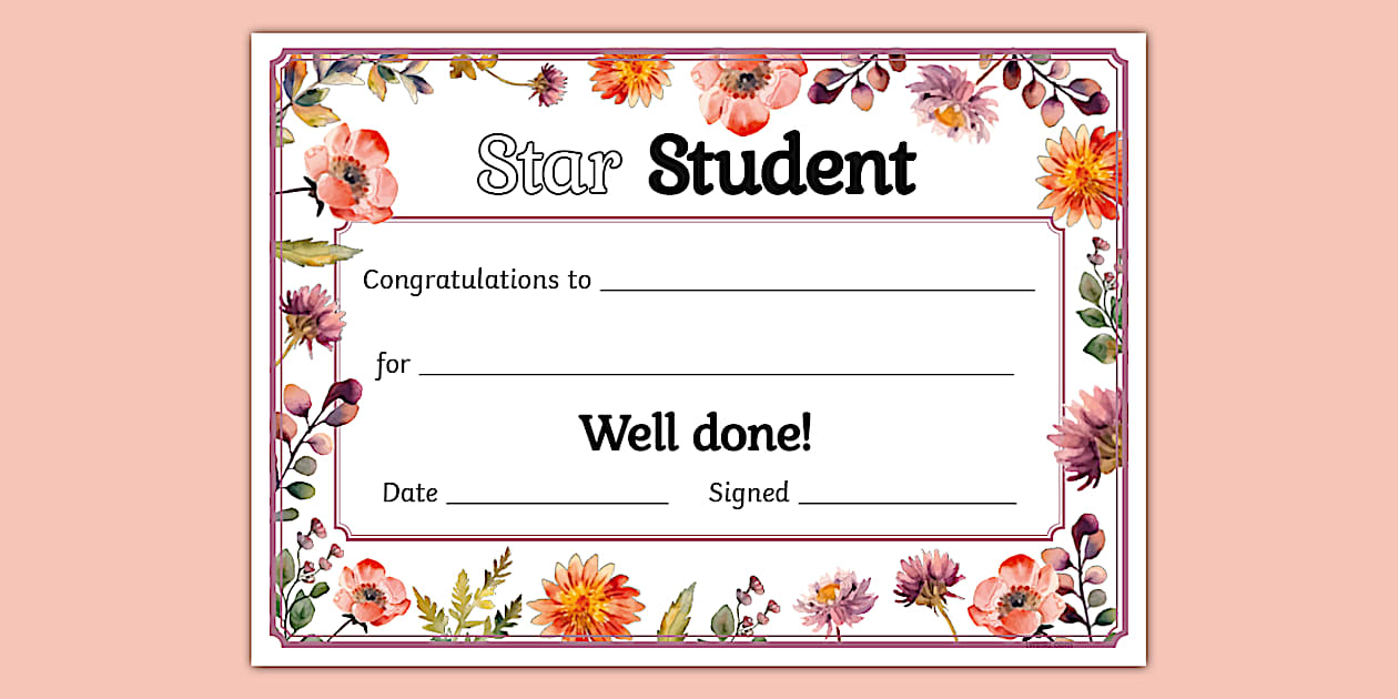 Wildflower-Themed Reward Certificate