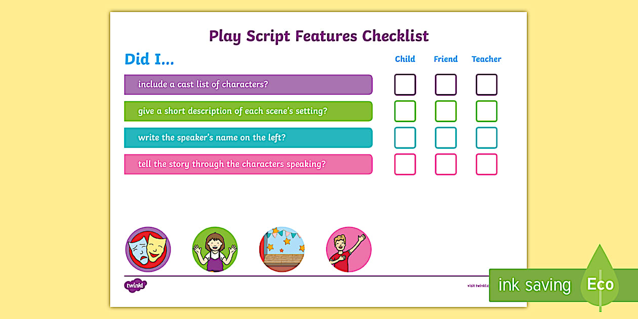 KS1 Play Script Checklist (Hecho por educadores) - Twinkl