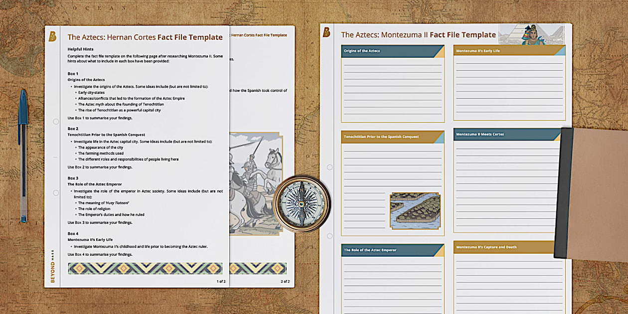 The Aztecs: Montezuma II Fact File Template - Twinkl