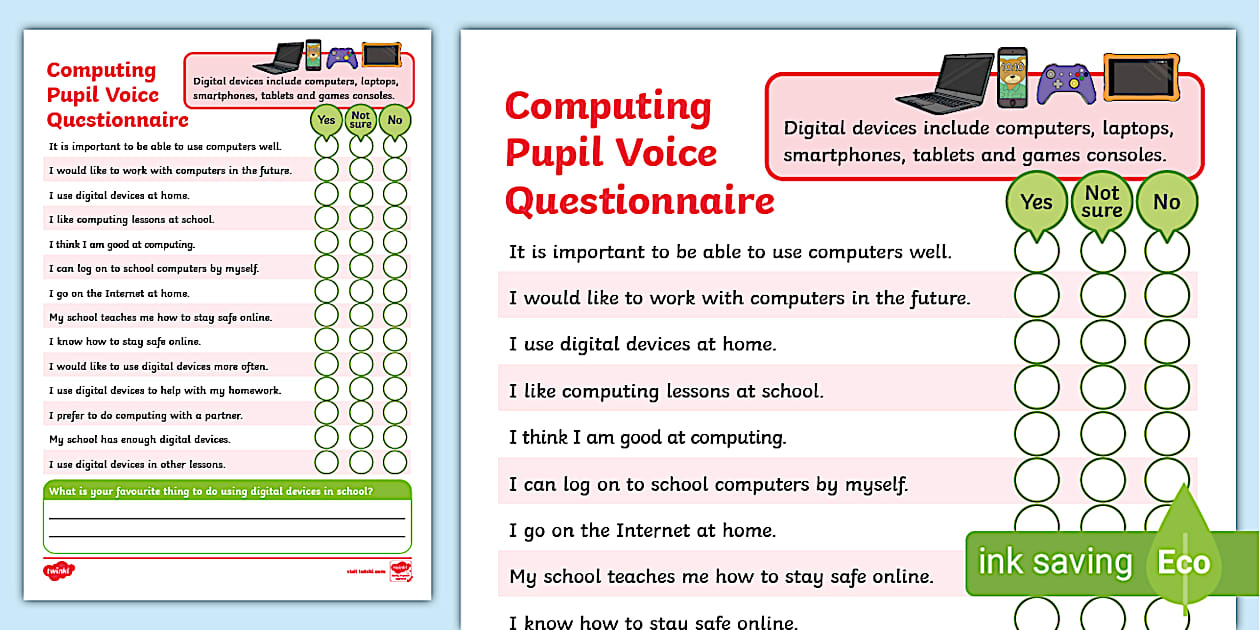 Computing KS1 Pupil Voice Questionnaire (Teacher-Made)