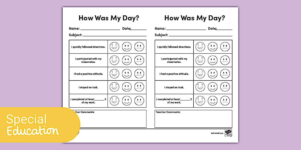 Behavior Self-Assessment Chart for Special Education