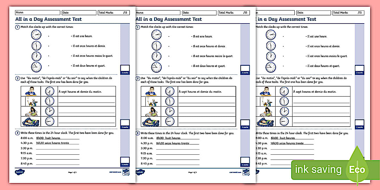 👉 French: All in a Day Year 6 Assessment Test - Twinkl