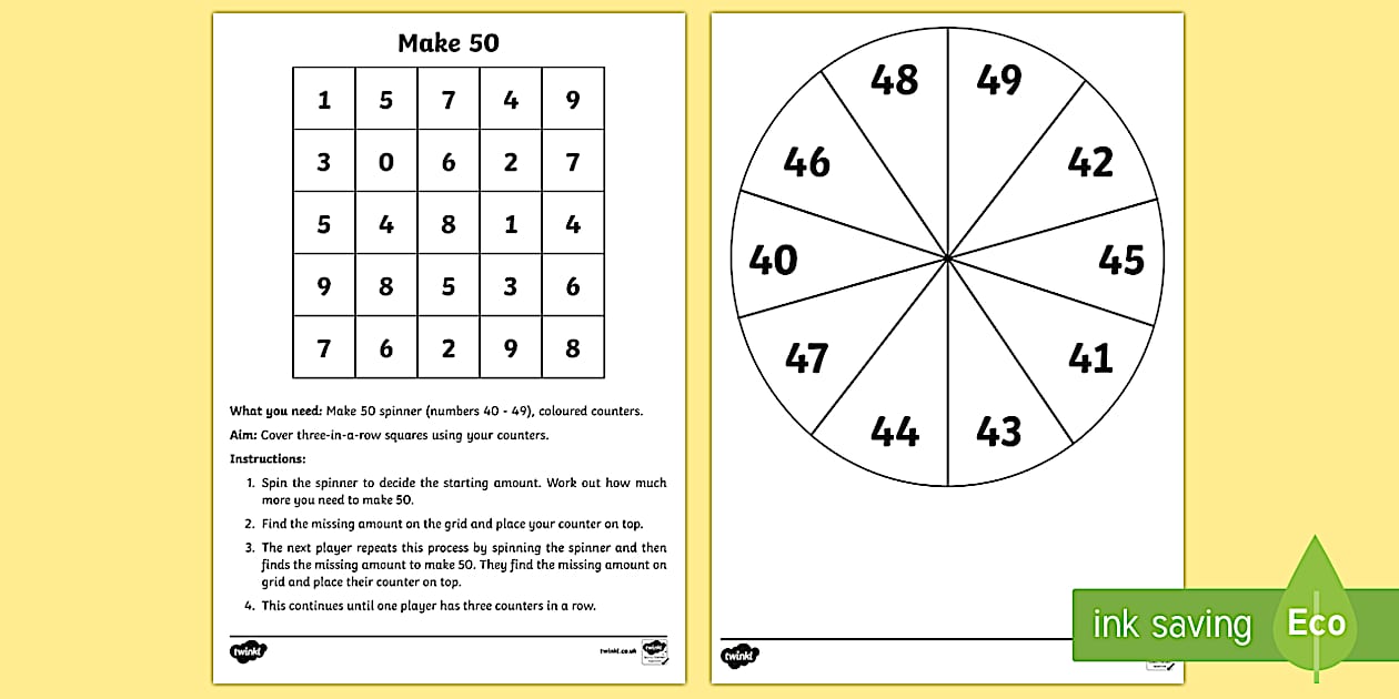 Make 50 Game - Mental Maths Warm Up + Revision - Twinkl