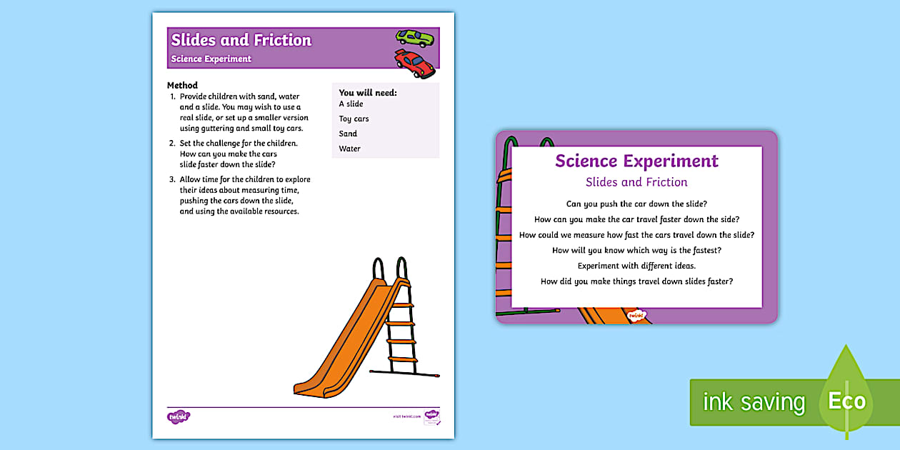 EYFS Slides and Friction Science Experiment and Prompt Card Pack