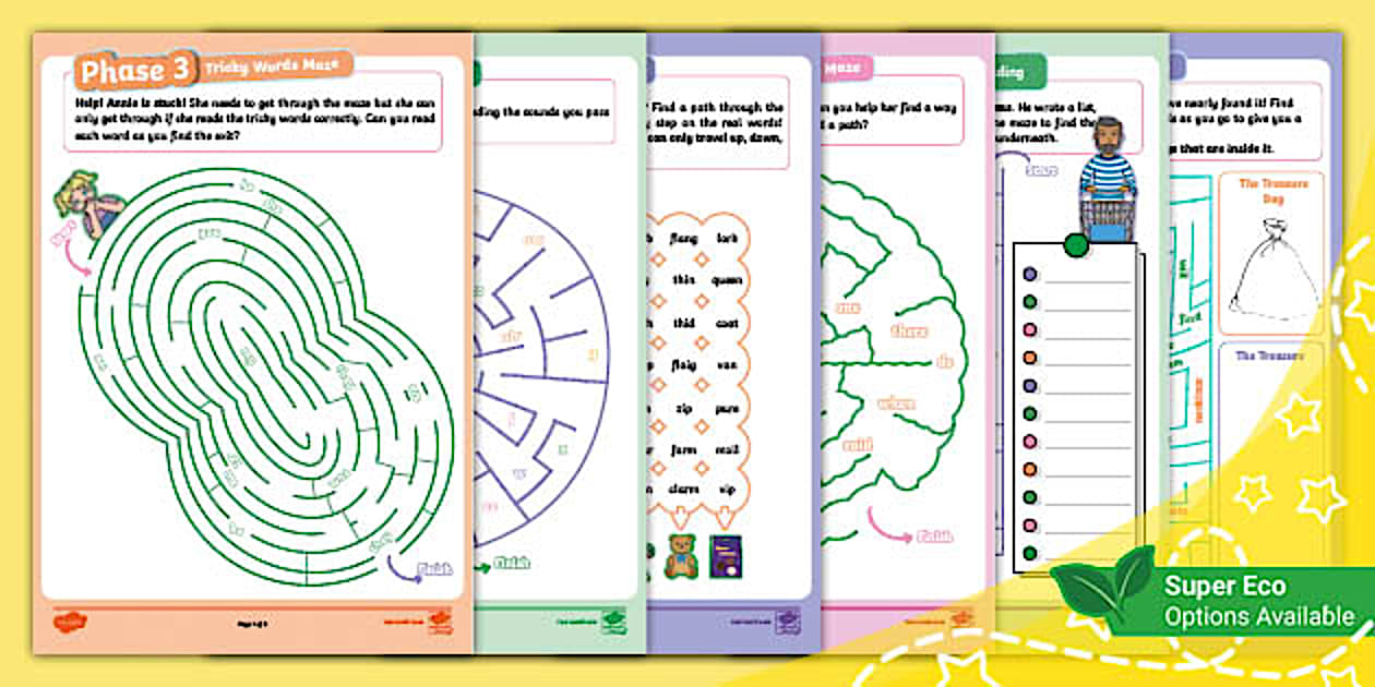 Phases 3 - 5 Phonics Mazes (teacher made) - Twinkl