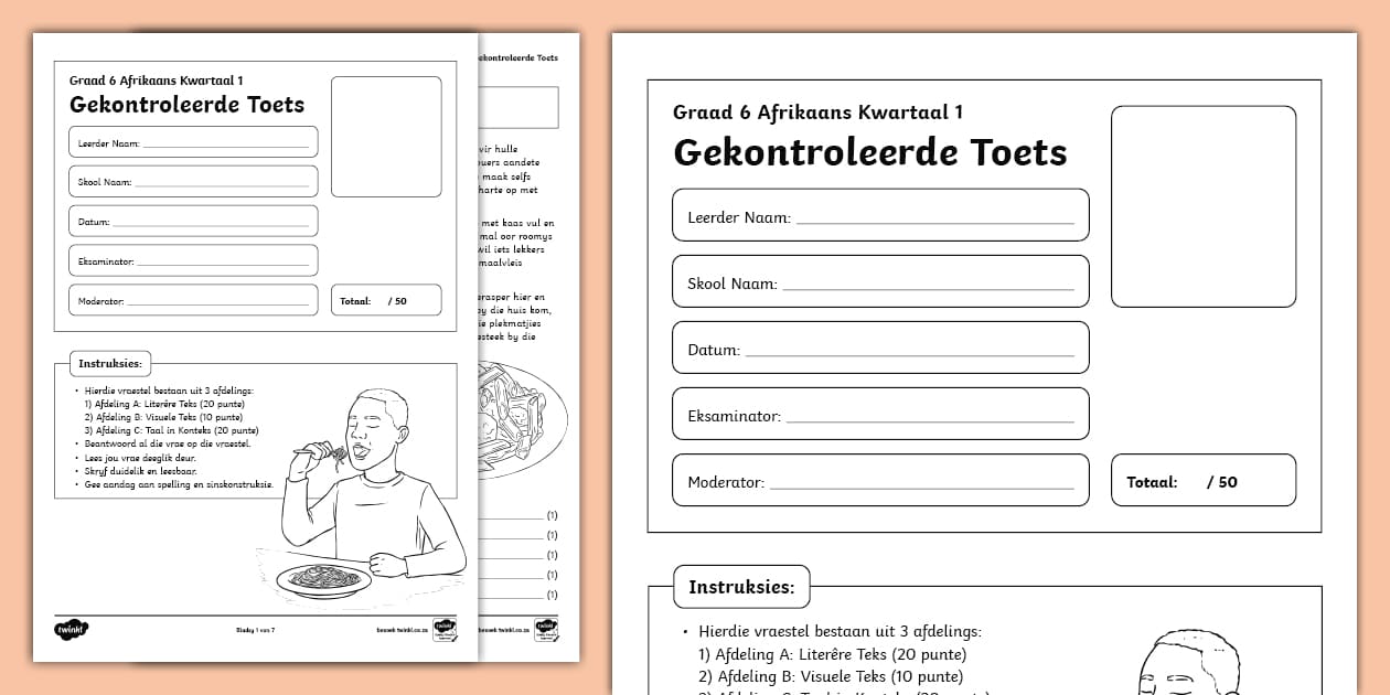 Graad 6 Afrikaans Gekonroleerde Toets Kwartaal 1 - Twinkl