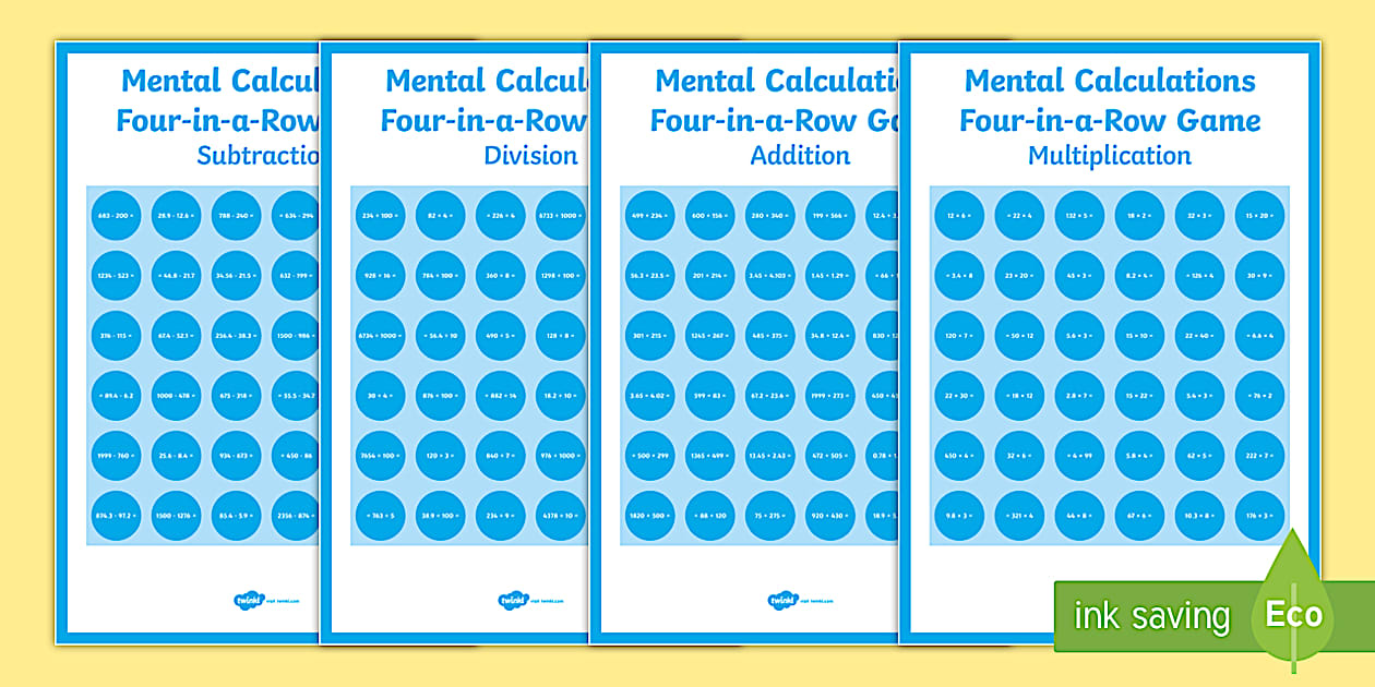 Differentiated Mental Calculation Four-in-a-Row Resource Pack