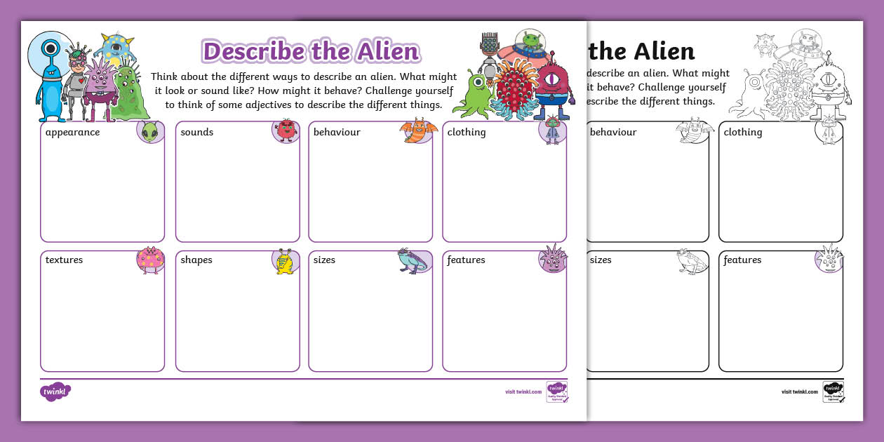 KS1 Alien Adjectives Worksheet | English Resources | Twinkl