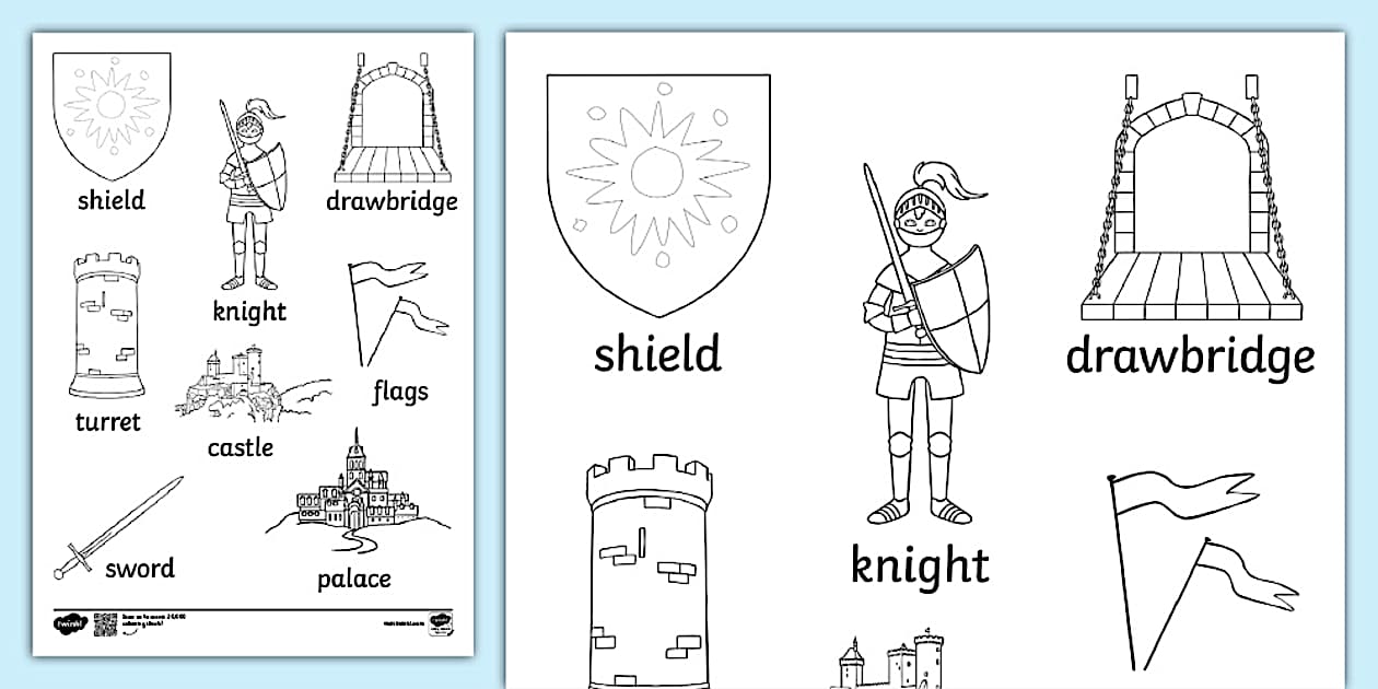 Editable Castles and Knights Words Colouring Sheet - Twinkl