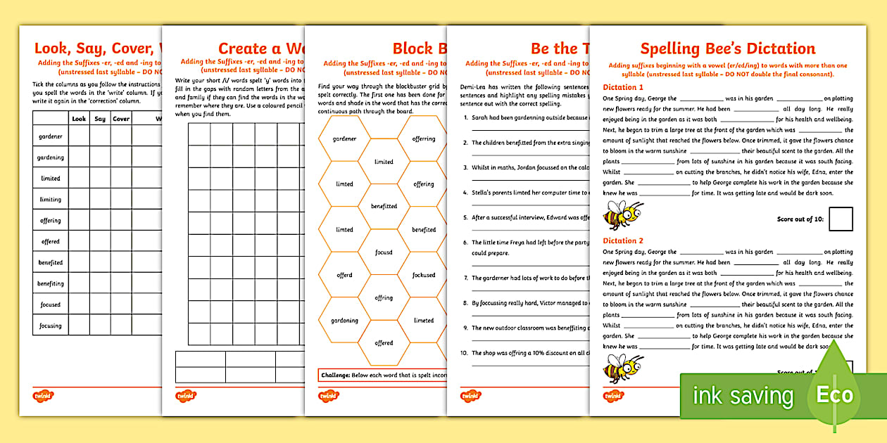 Year 3/4 Spelling at Home: Adding the Suffixes -er, -ed and -ing to ...