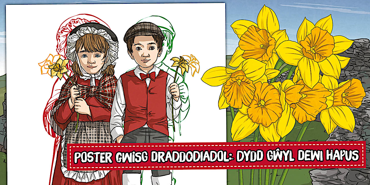 Poster Gwisg Draddodiadol: Dydd Gŵyl Dewi Hapus