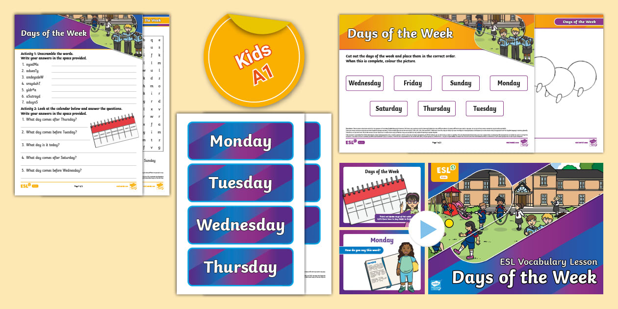 ESL Days of the Week Lesson Plan for Kids (teacher made)