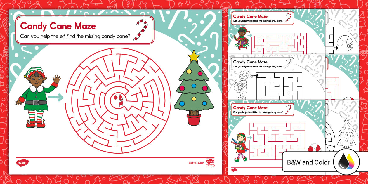 Candy Cane Mazes for K-2nd Grade (teacher made) - Twinkl
