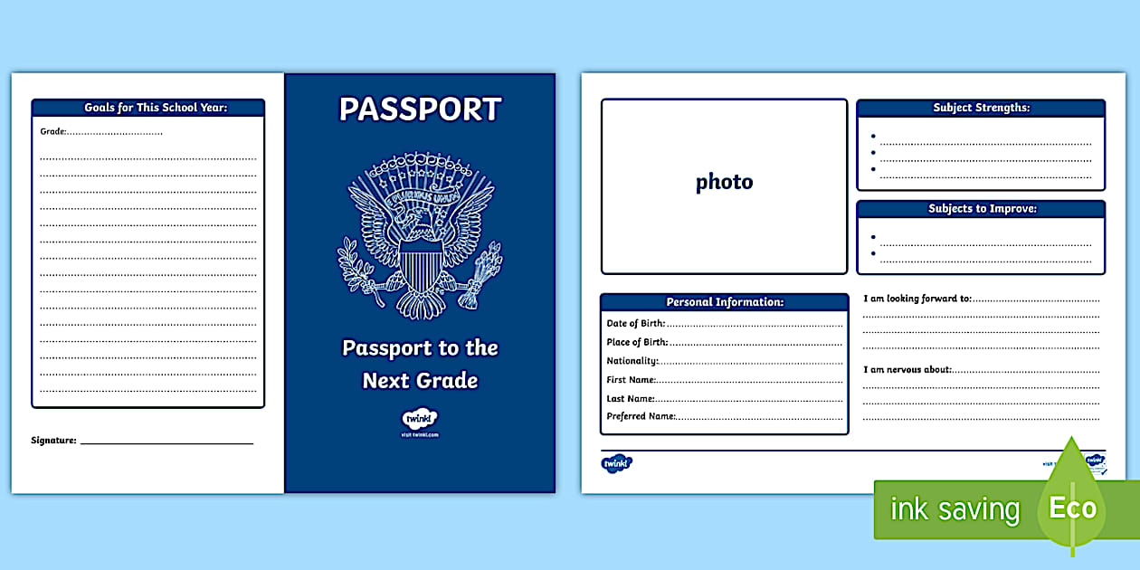 Editable Passport to the Next Grade Worksheet - Twinkl