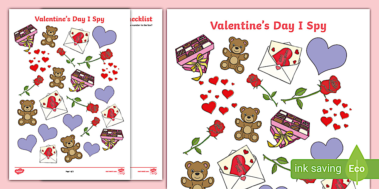 Valentine's Day I Spy Activity Sheet (teacher made) - Twinkl