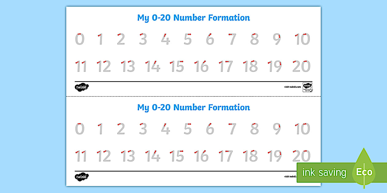 Number Formation Tracing Strips 0-20 Worksheet / Worksheet