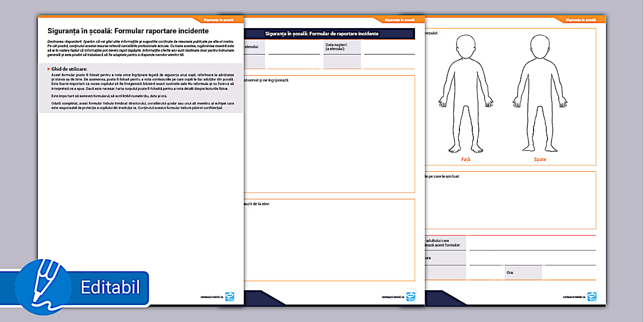 Siguranța în școală: Formular de raportare incidente – Model